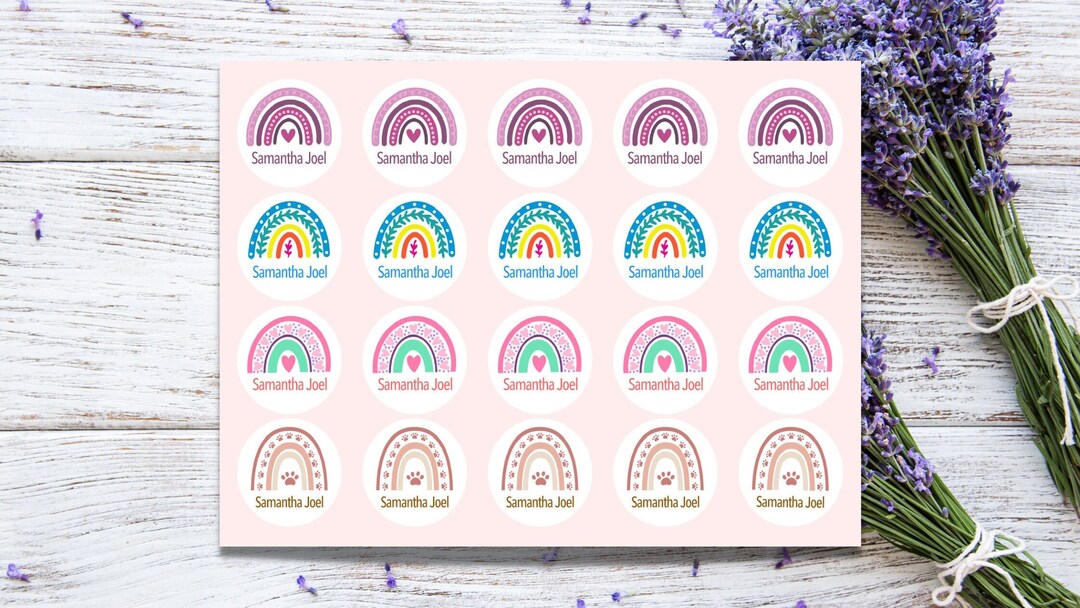 KN3 Personalised Rainbow Name Label Stickers 4cm Custom School Name ...