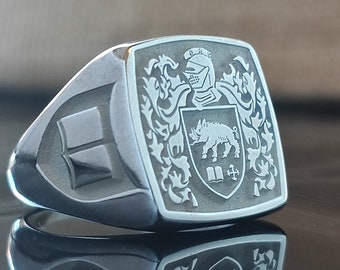 Personalized Gold Signet Ring Custom Engraved Family Crest - Etsy