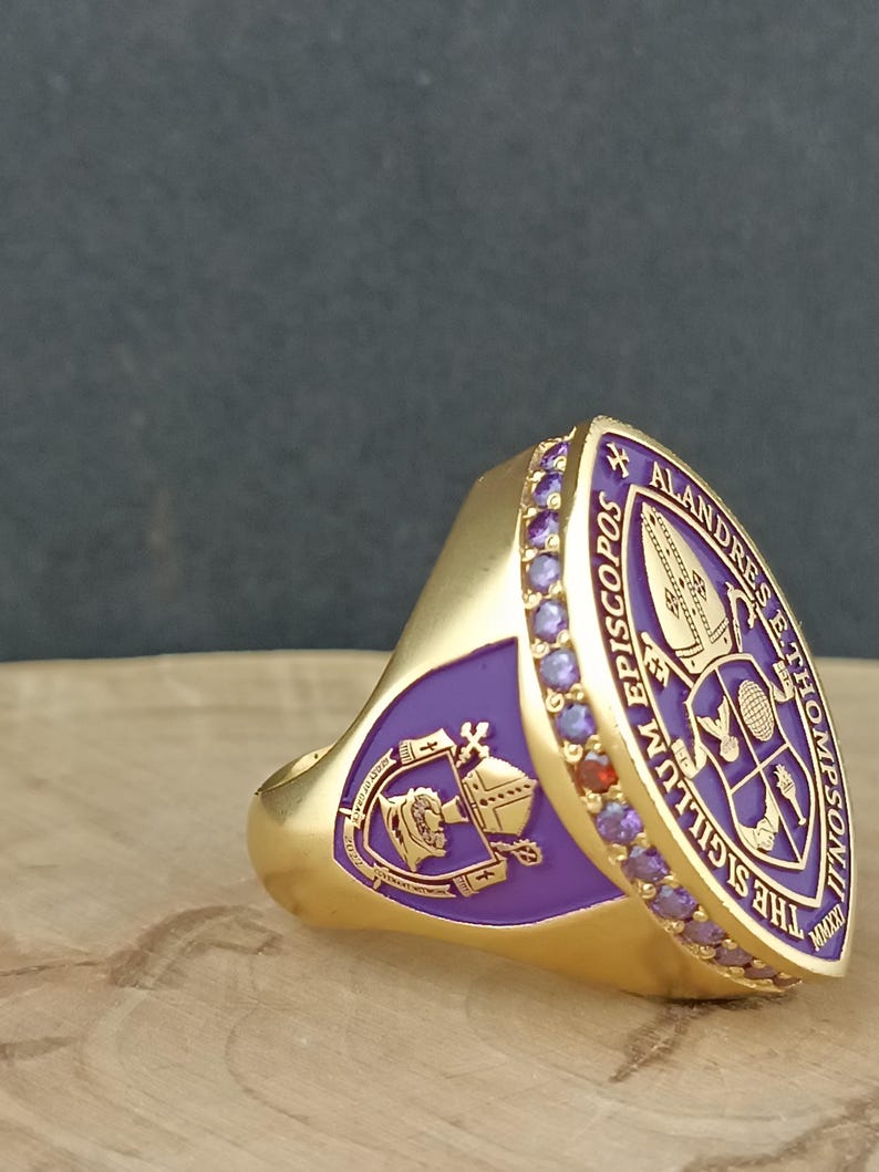 Gold Bishop Ring / Purple Episcopal Clergy Ring / Custom Apostolic Seal ...