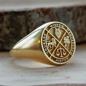 Stoic Rings,justice Wisdom Temperance Courage Ring,family Crest Rings ...