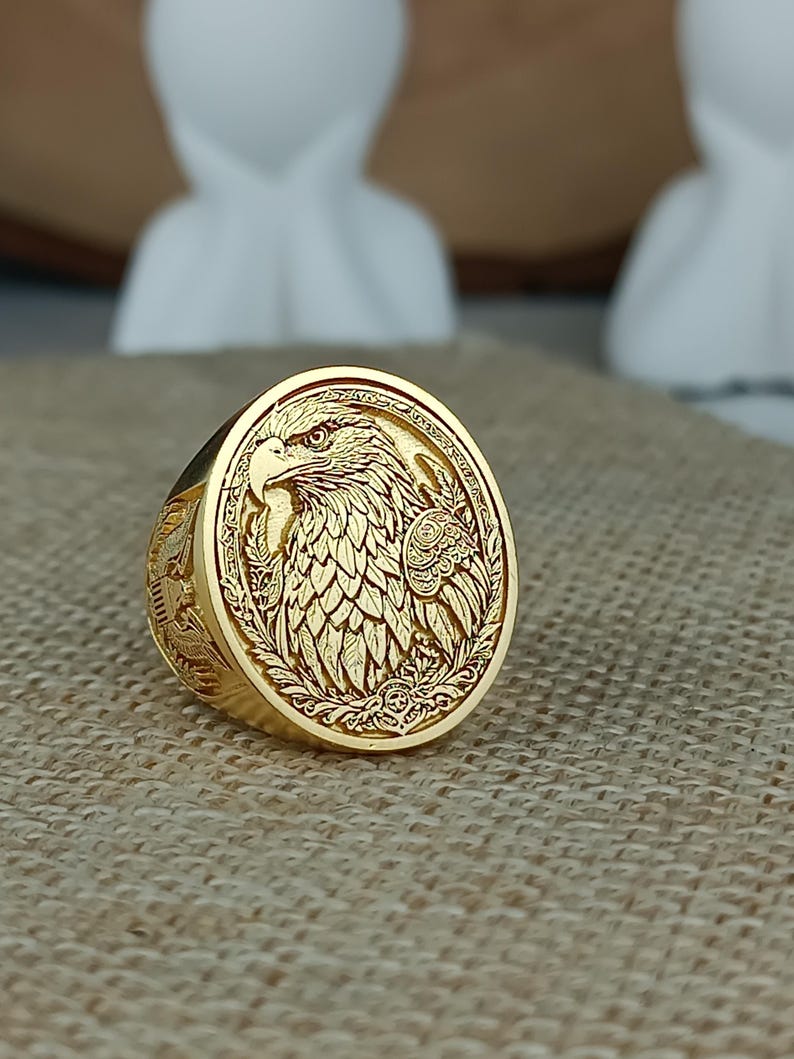 Gold Eagle Signet Ring / American Bald Eagle Ring for Men / Vintage ...