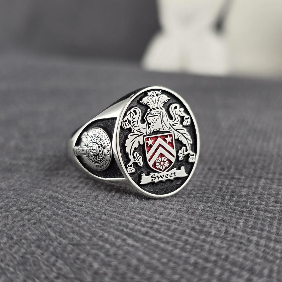 Personalized Signet Ring / Custom Family Crest With Color - Silver ...