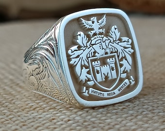 Family Crest Rings, Custom Signet Ring, Crest Ring, Family Crest Signet ...