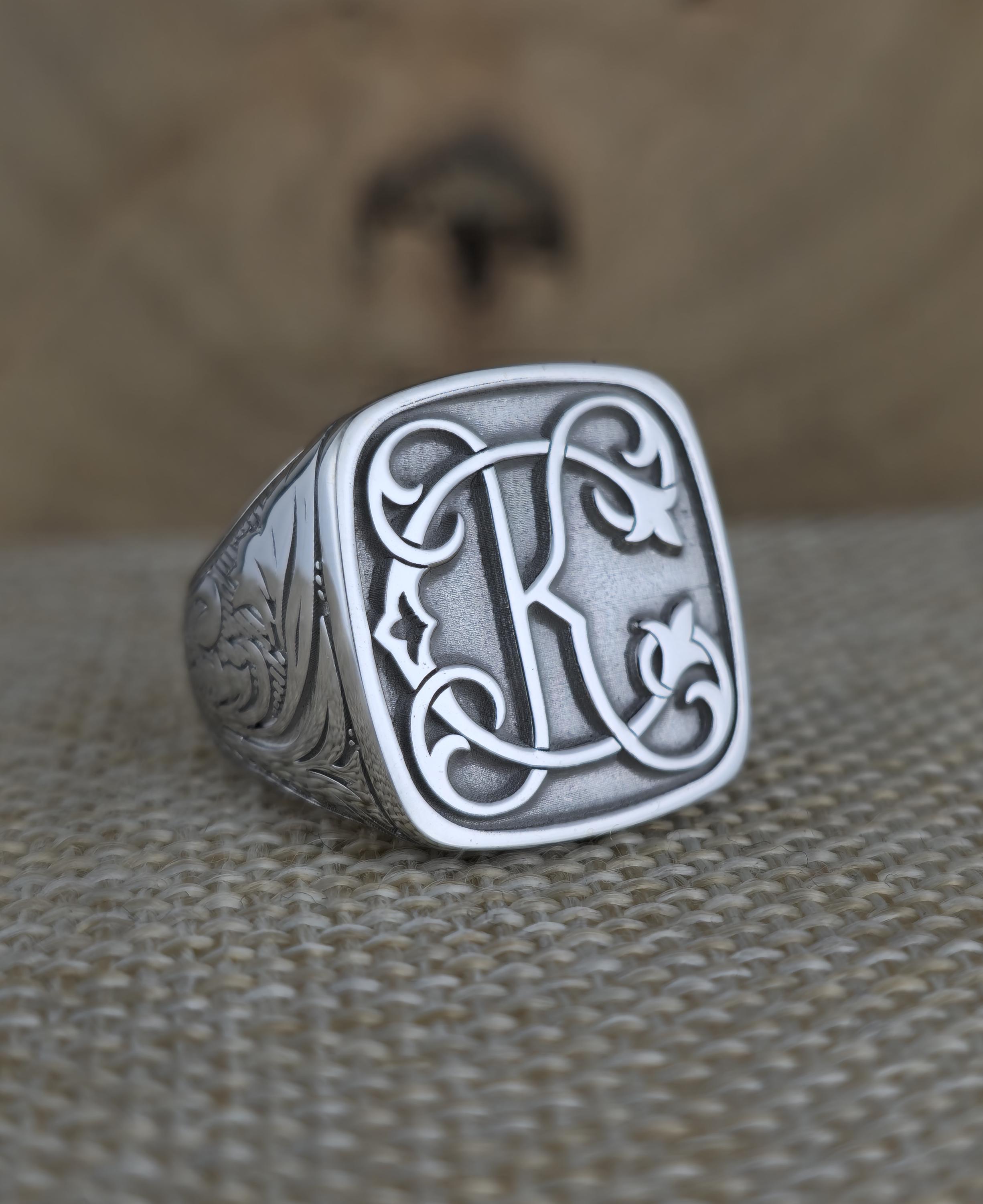 Initial Signet Ring, Sterling Silver Signet Ring, Engraved Signet Ring ...