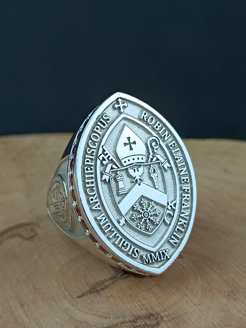 Gold Bishop Ring / Purple Episcopal Clergy Ring / Custom Apostolic Seal ...