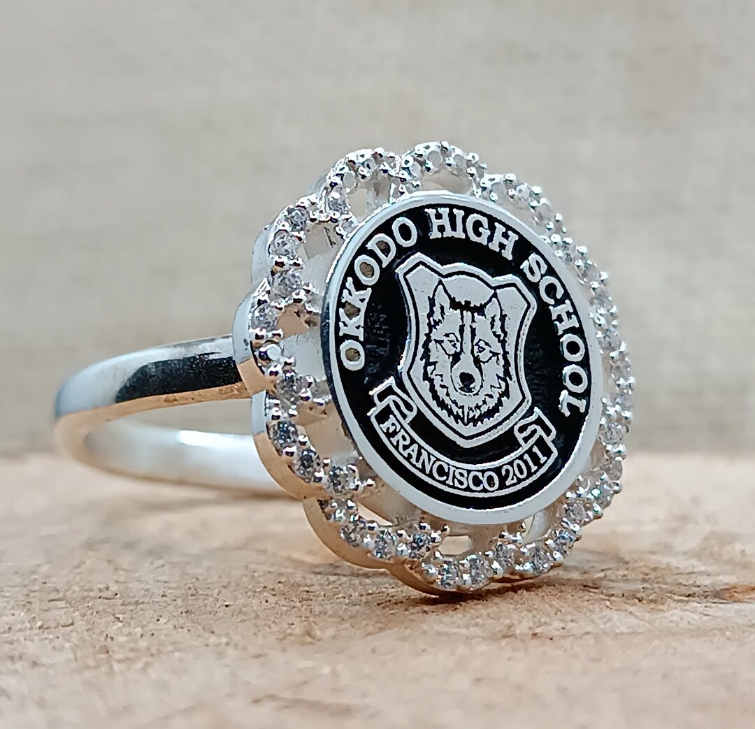 Silver School Ring, Silver Class Ring Graduation Ring Family Crest Ring ...