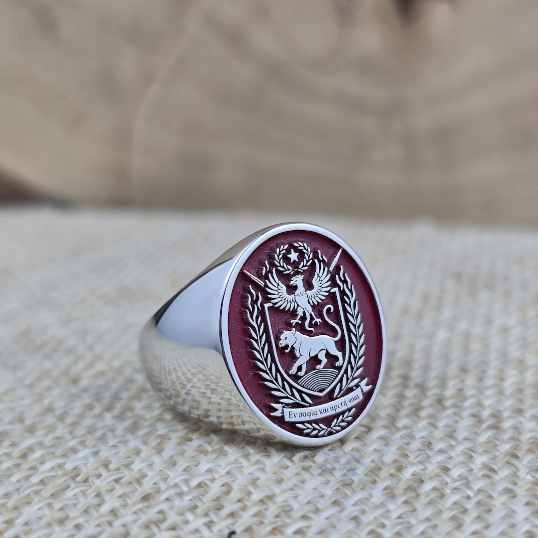 Custom Silver Heraldic Ring / Optional Color Enamel / Mythical Griffin ...