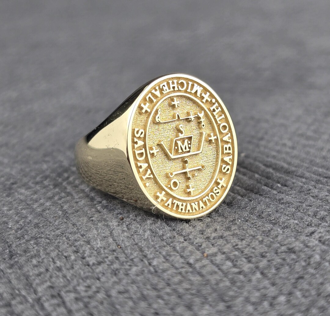 18k Gold Archangel Michael Ring - Seal of Solomon Signet / Protection ...
