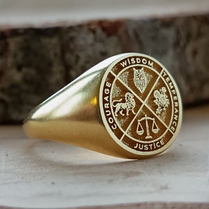 Stoic Rings,justice Wisdom Temperance Courage Ring,family Crest Rings ...