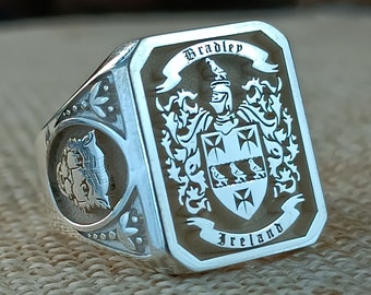 Family Crest Ring, 10K-14K-18K Personalized Jewelry, Gold Chunky and ...