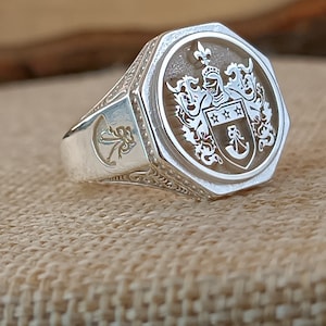 Sterling Silver Signet Ring, Engraved Signet Ring, Initial Engraved ...