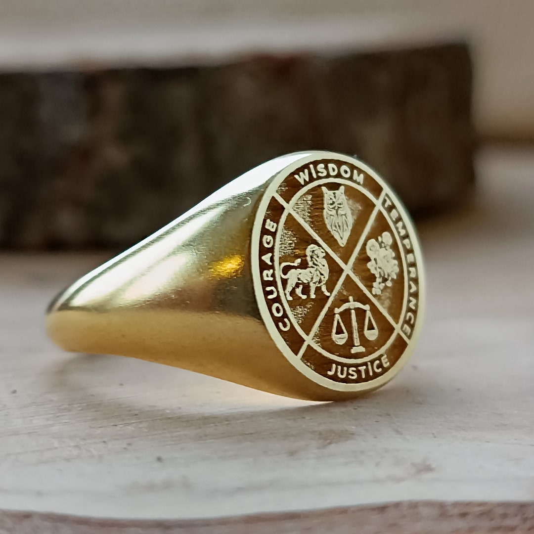 Stoic Rings,justice Wisdom Temperance Courage Ring,family Crest Rings ...