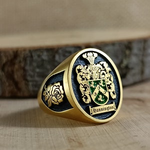 Family Crest Ring, 10K-14K-18K Personalized Jewelry, Gold Chunky and ...