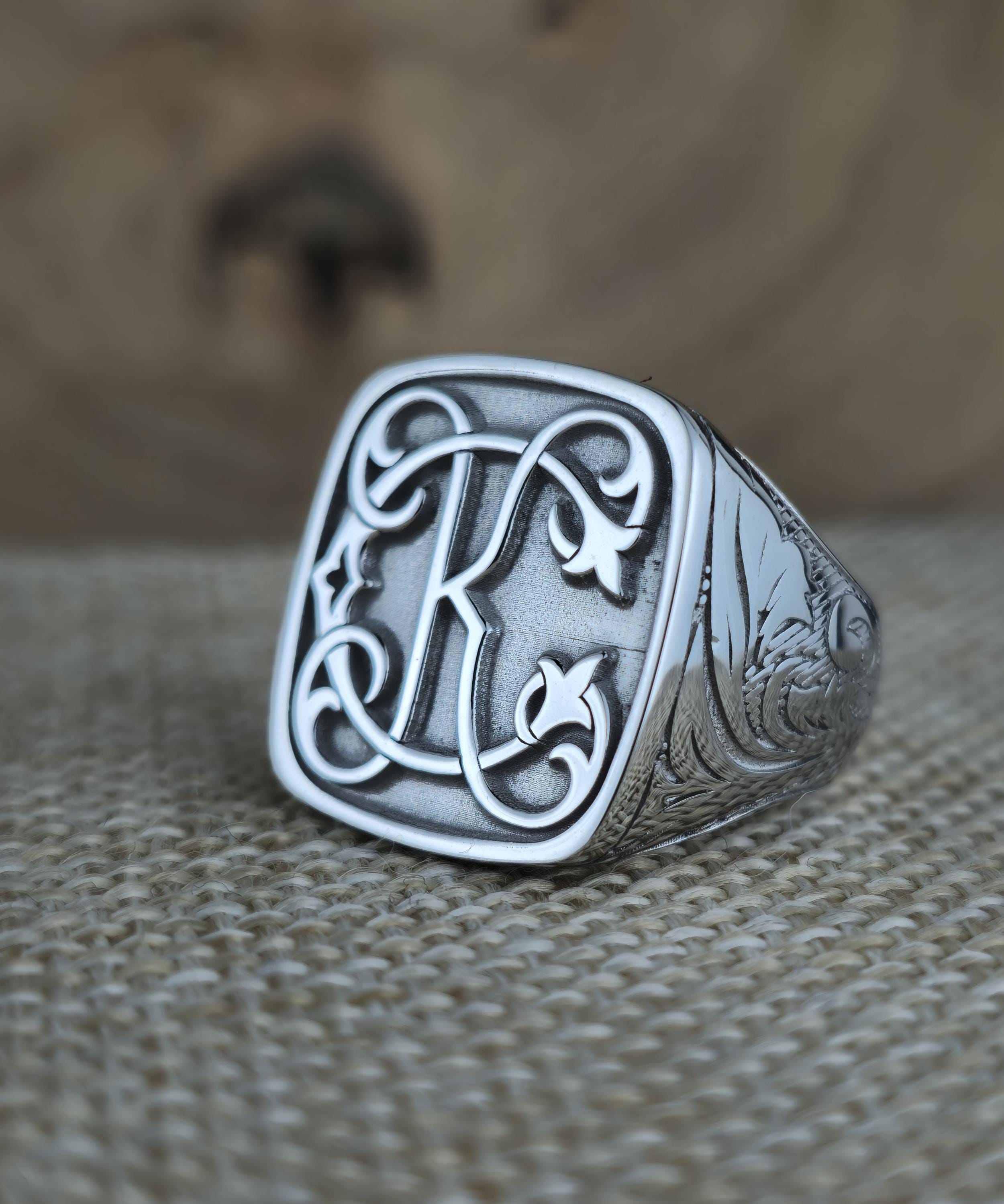 Initial Signet Ring, Sterling Silver Signet Ring, Engraved Signet Ring ...