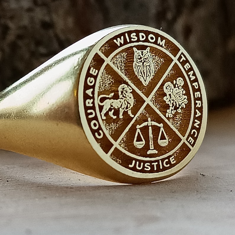 Stoic Rings,justice Wisdom Temperance Courage Ring,family Crest Rings ...