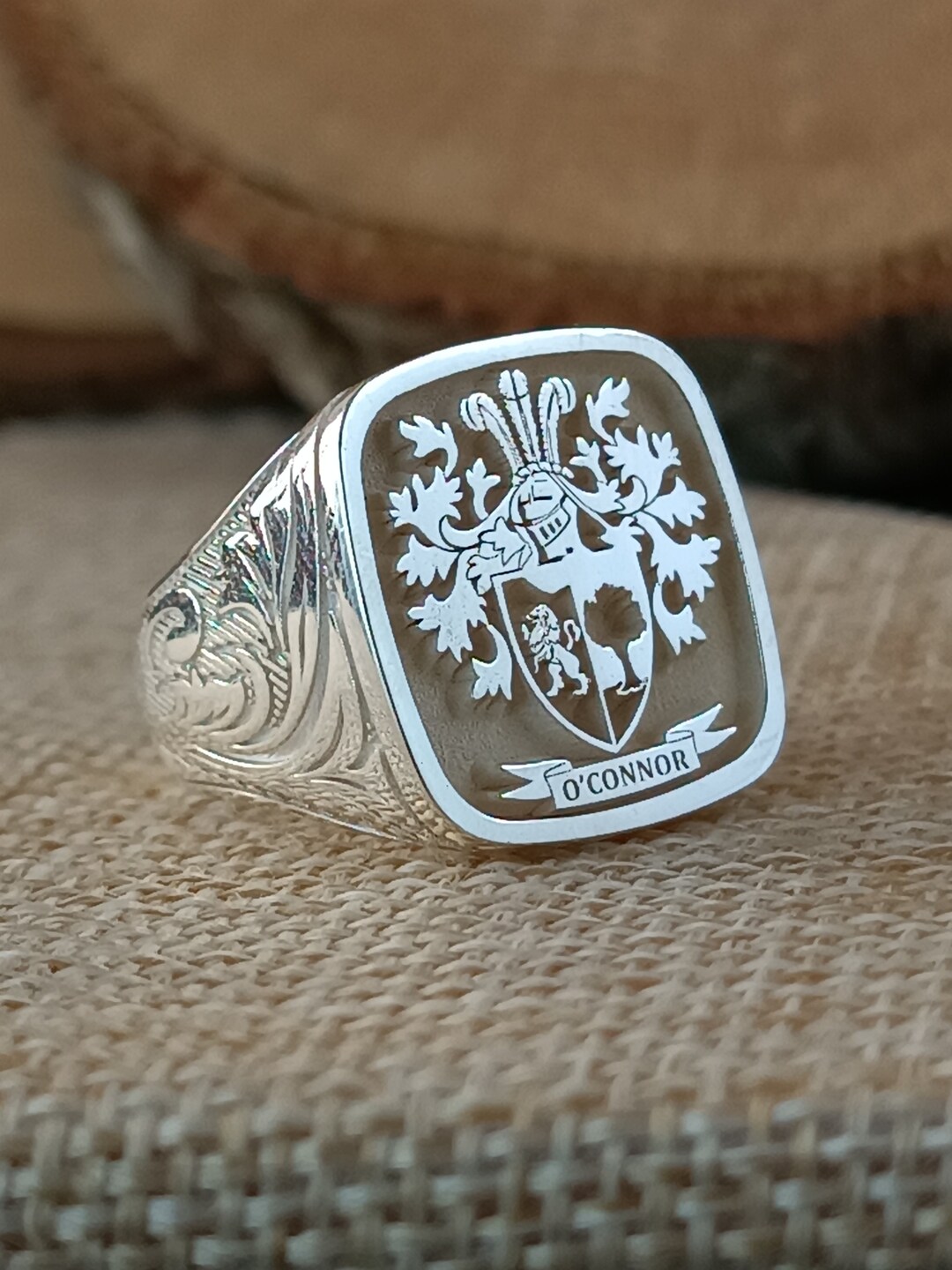 Custom Engraved Signet Ring, 24K Personalized Jewelry Family Crest Ring ...