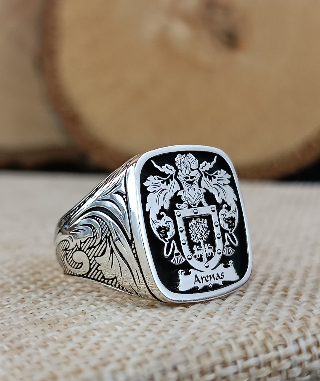 Custom Engraved Signet Ring Sterling Silver, Personalized Family Crest ...
