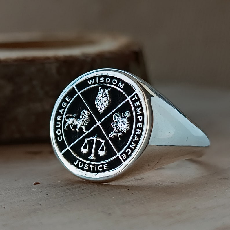 Stoic Rings,justice Wisdom Temperance Courage Ring, Justice Wisdom Ring ...
