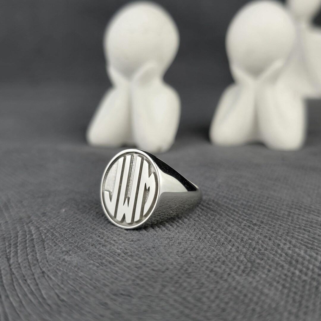 Silver Monogram Ring for Men / Personalized JWM Initial Ring / Engraved ...