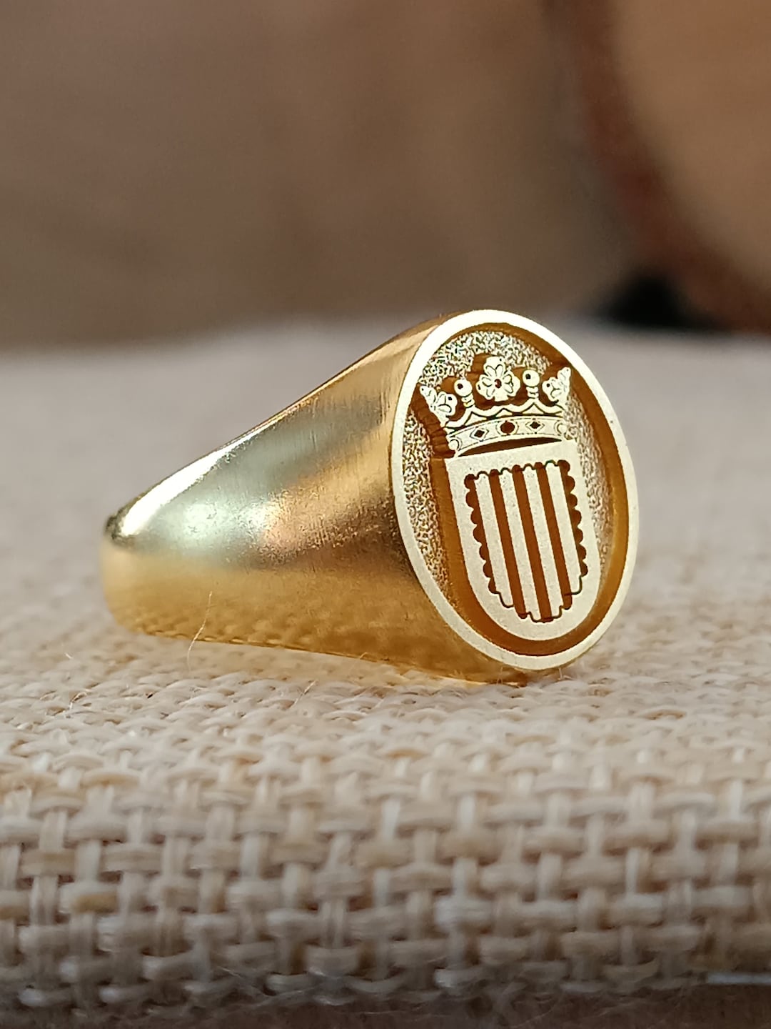 Gold Plated Family Crest Signet Ring – Elegant Heritage Jewelry for Men ...