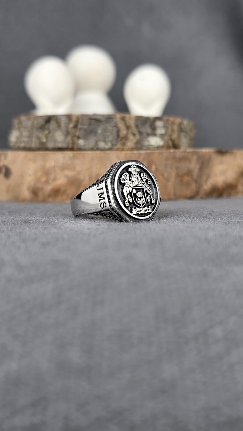 Custom Family Crest Signet Ring, Personalized Soullier Coat of Arms ...