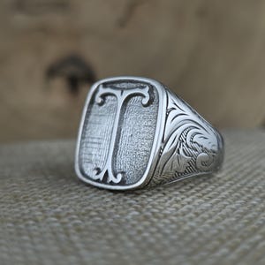 Initial Signet Ring, Sterling Silver Signet Ring, Engraved Signet Ring ...