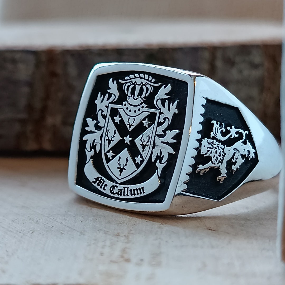 Men Thick Signet Ring, Coat of Arms Ring, Oval Signet Ring, Family Name ...