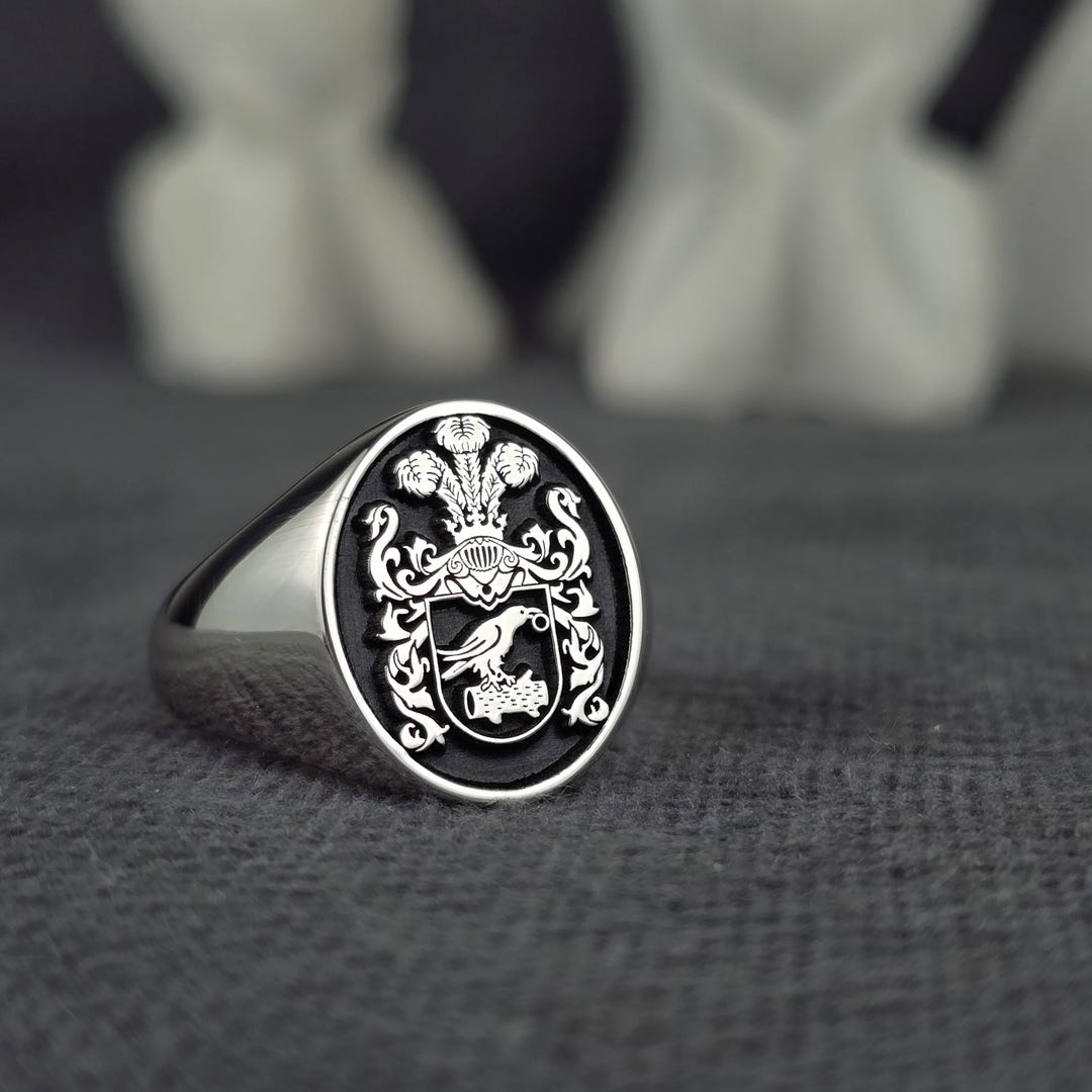 Custom Family Crest Signet Ring for Men • Personalized Coat of Arms ...