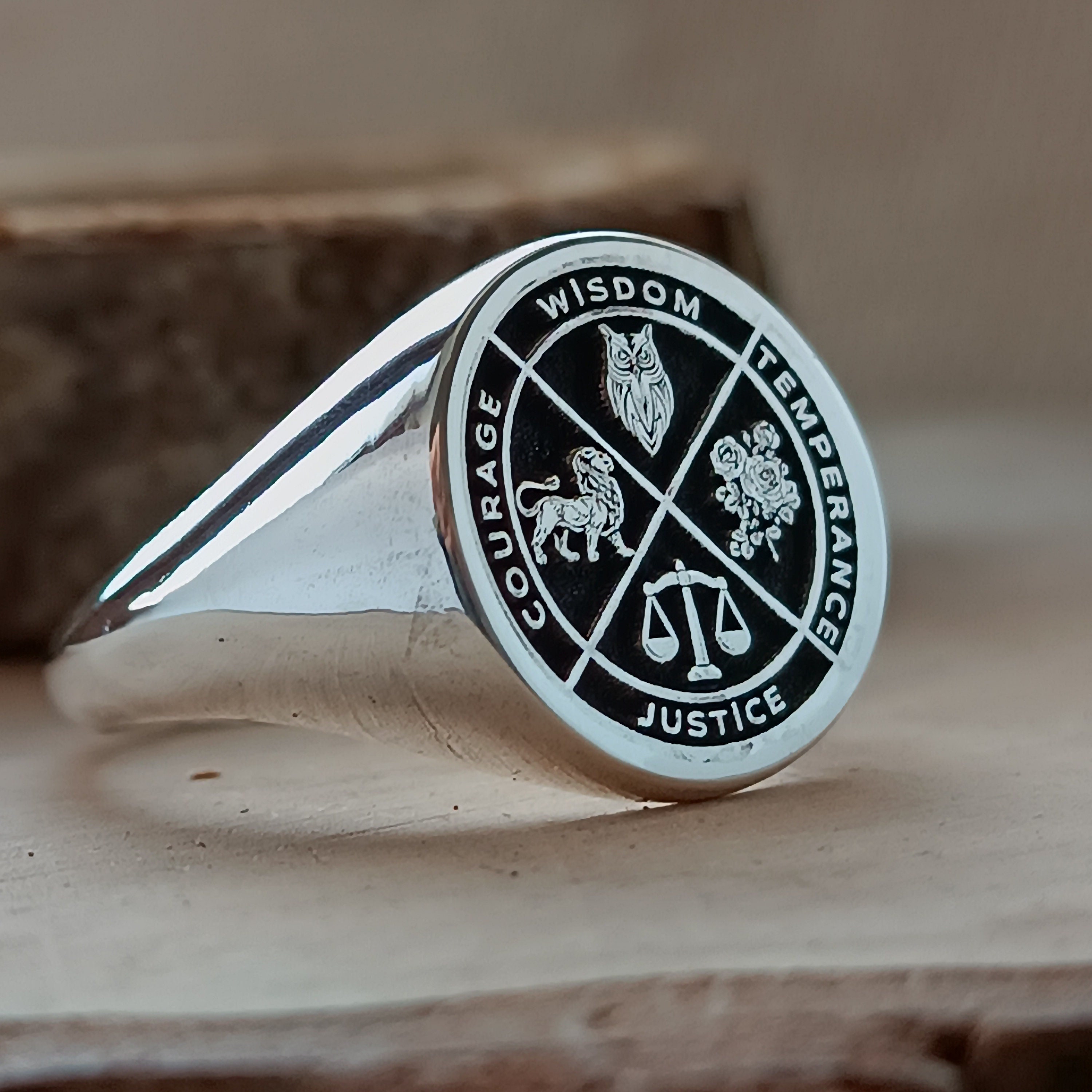 Stoic Rings,justice Wisdom Temperance Courage Ring, Justice Wisdom Ring ...