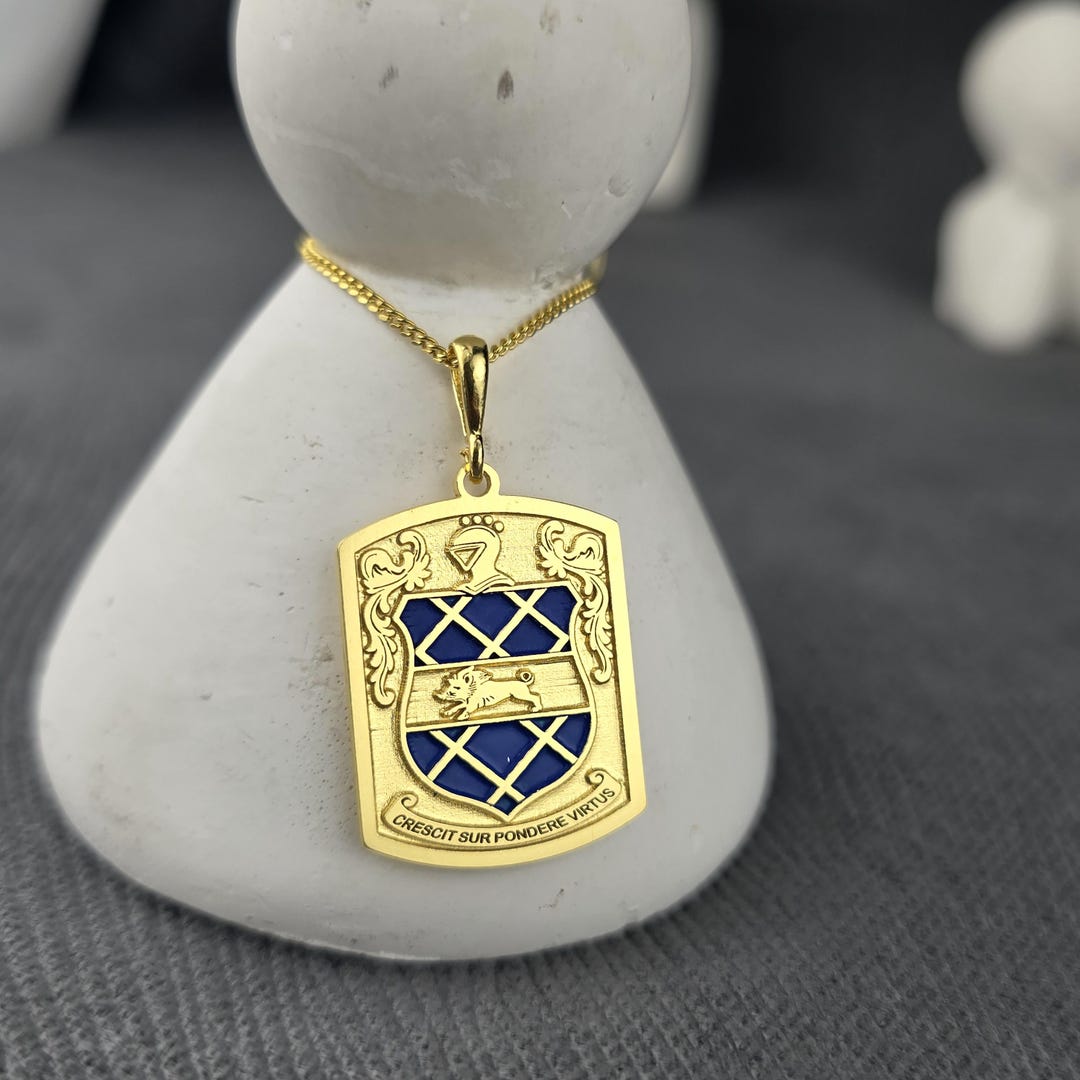 Gold Family Crest Pendant Necklace / Custom Coat of Arms Jewelry ...