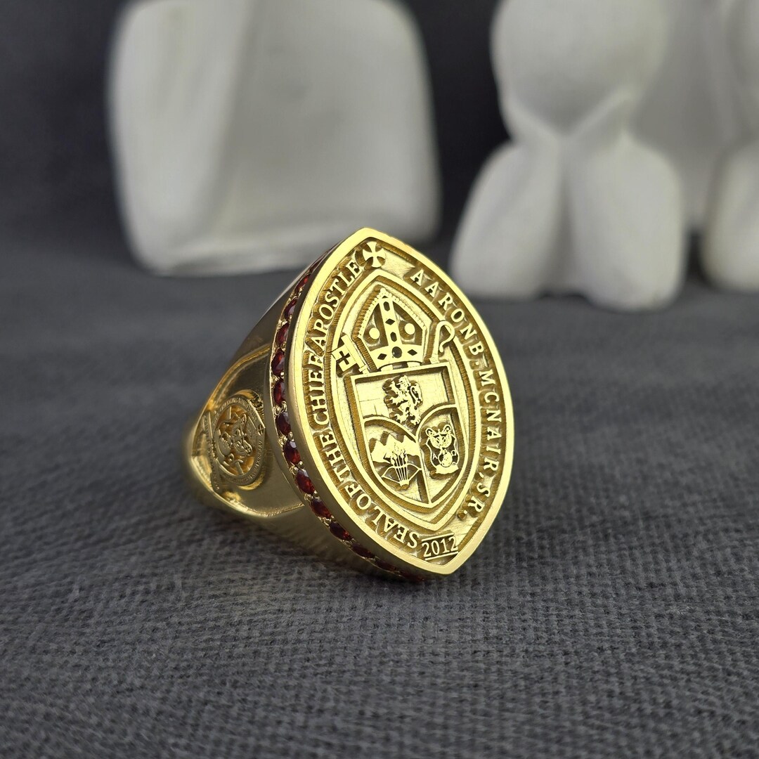 Gold Bishop Ring With Red Enamel, Custom Episcopal Seal Ring, Clergy ...