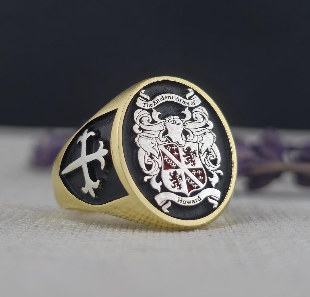 Custom Family Crest Signet Ring Gold Plated Coat of Arms Jewelry ...