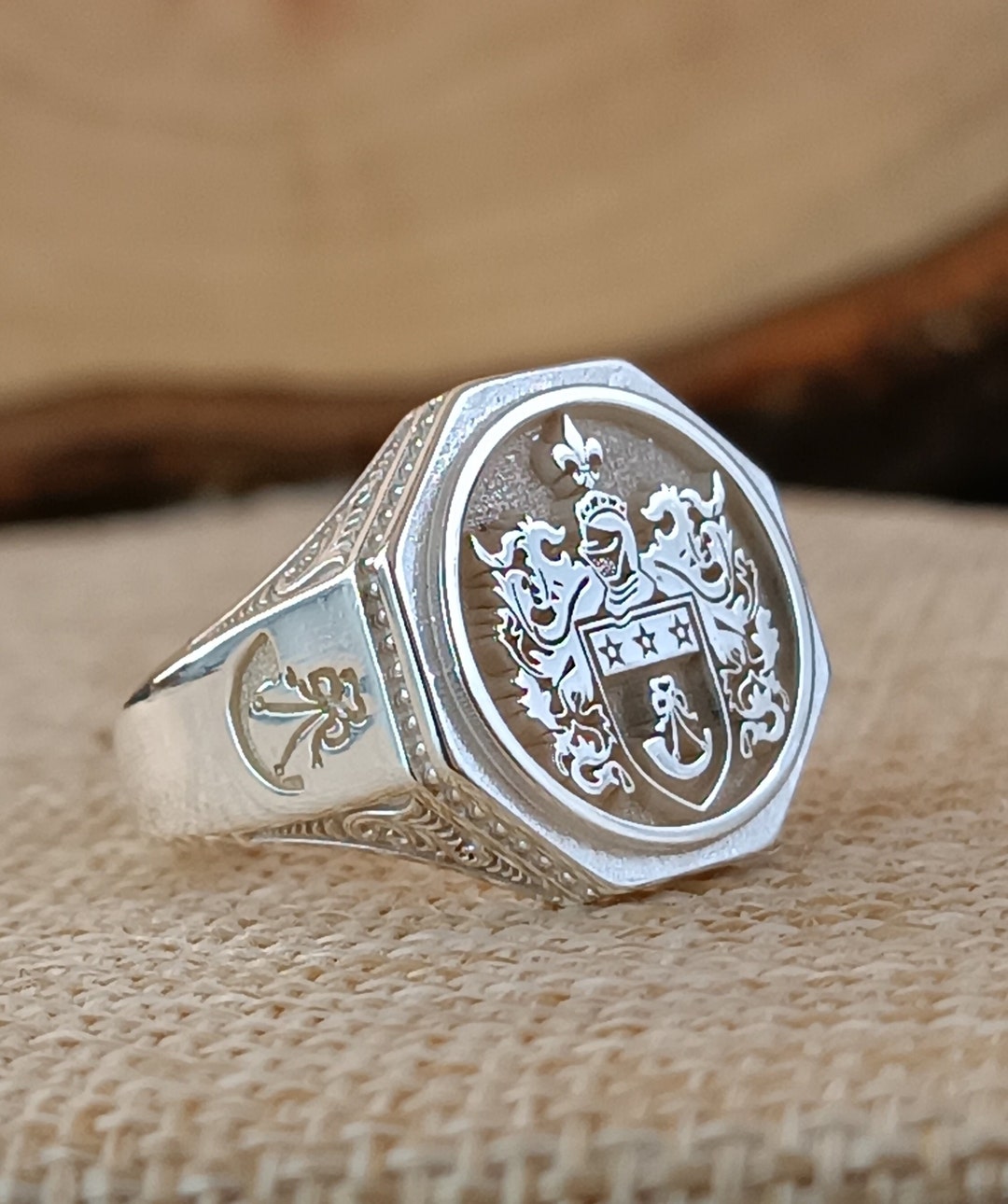 Sterling Silver Signet Ring, Engraved Signet Ring, Initial Engraved ...