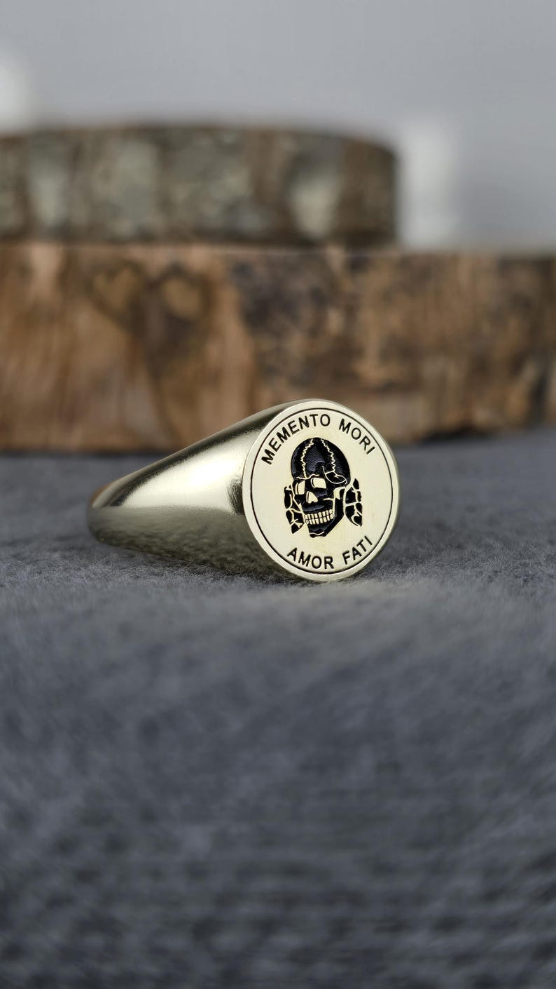 Memento Mori Signet Ring for Men, Amor Fati Stoic Jewelry, Skull ...