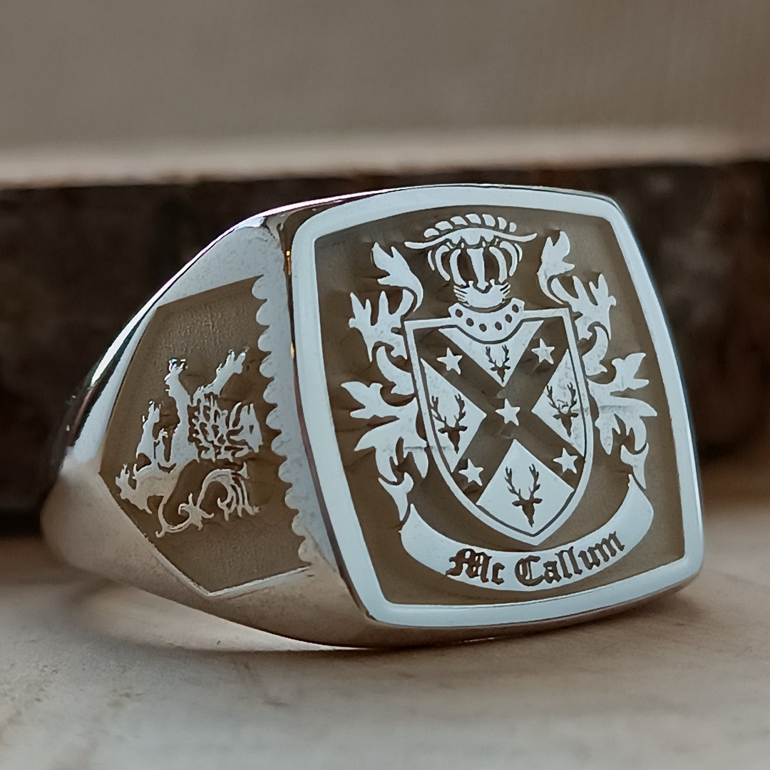 Custom Engraved Signet Ring, 24K Personalized Jewelry Family Crest Ring ...