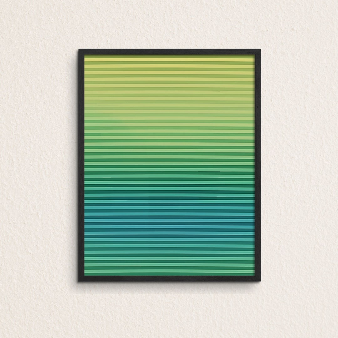 Green Gradient Stripes Poster 70s Art Print Preppy Wall Art Boho ...
