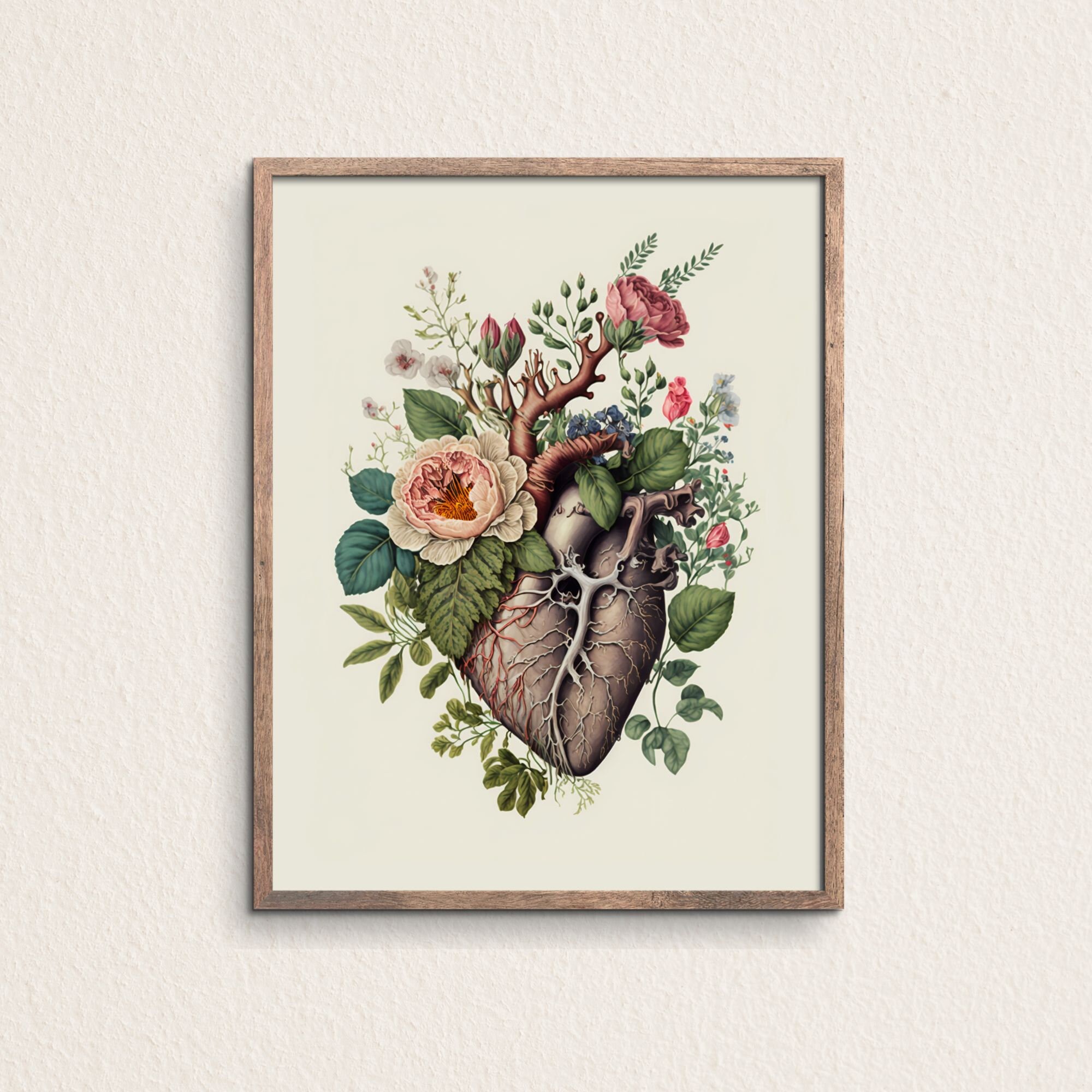 Anatomical Heart Art Illustration With Flowers Human Heart Print Floral ...