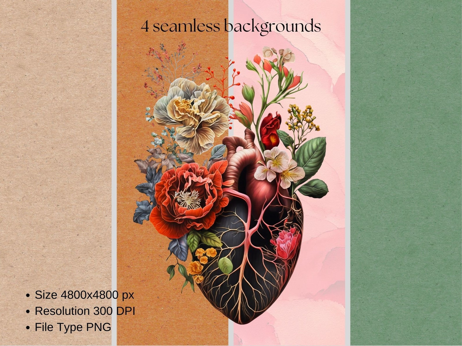 Anatomical Heart With Flowers PNG Human Heart Image for Flower Lovers ...