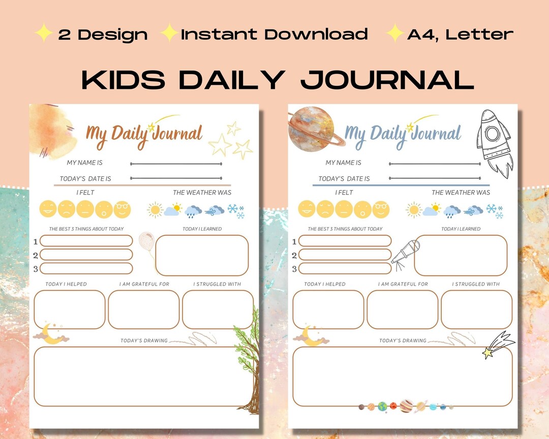 Kids Daily Journal Printable | Journal for Kids | Kids Activity Drawing ...