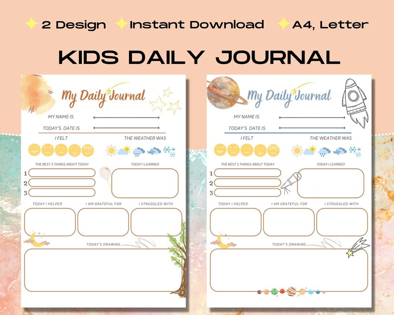 Kids Daily Journal Printable | Journal for Kids | Kids Activity Drawing ...