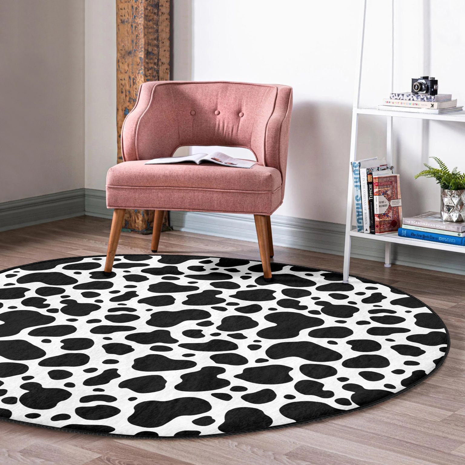 Cow Print Round Rug Black White Circle Farmhouse Carpet - Etsy