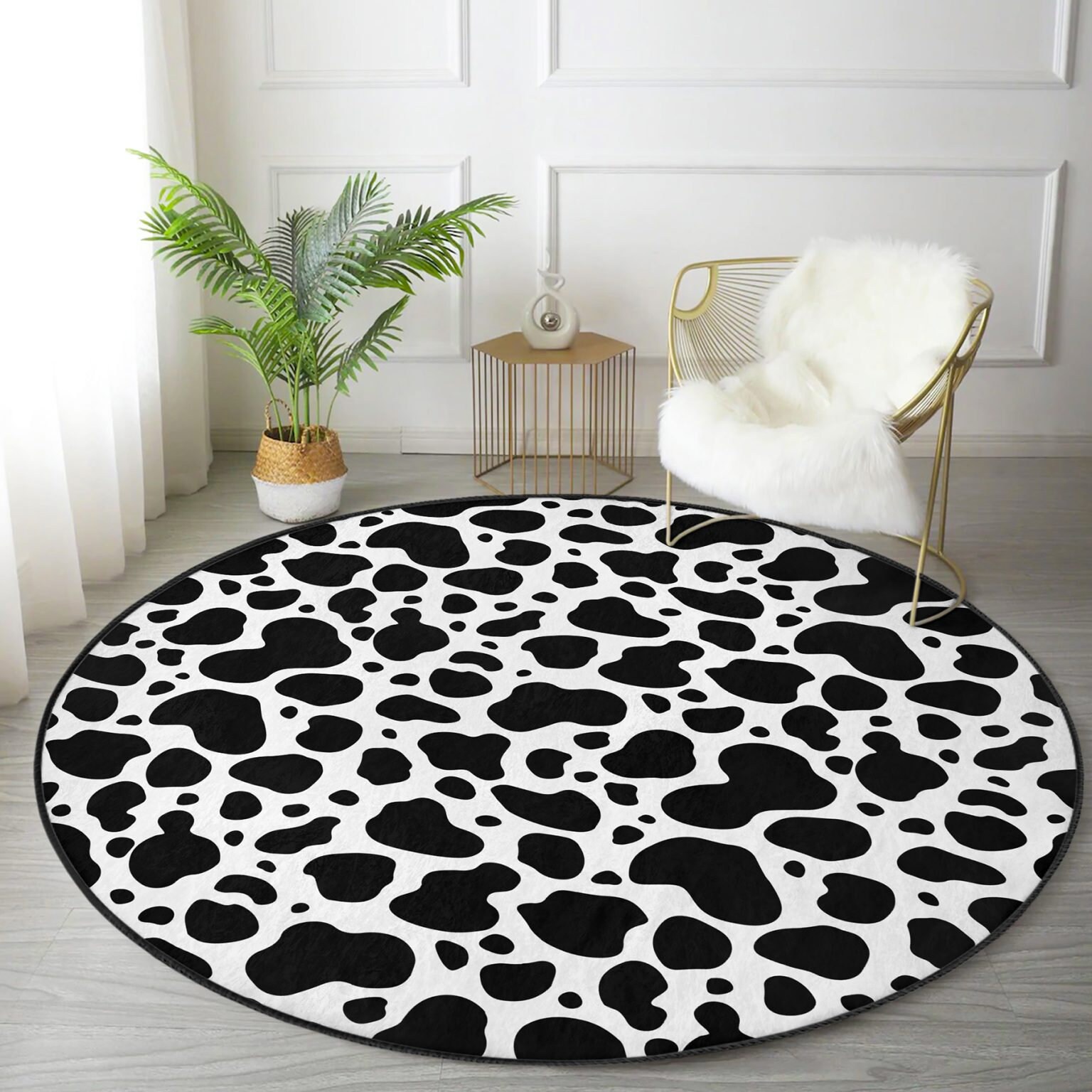 Cow Print Round Rug Black White Circle Farmhouse Carpet - Etsy
