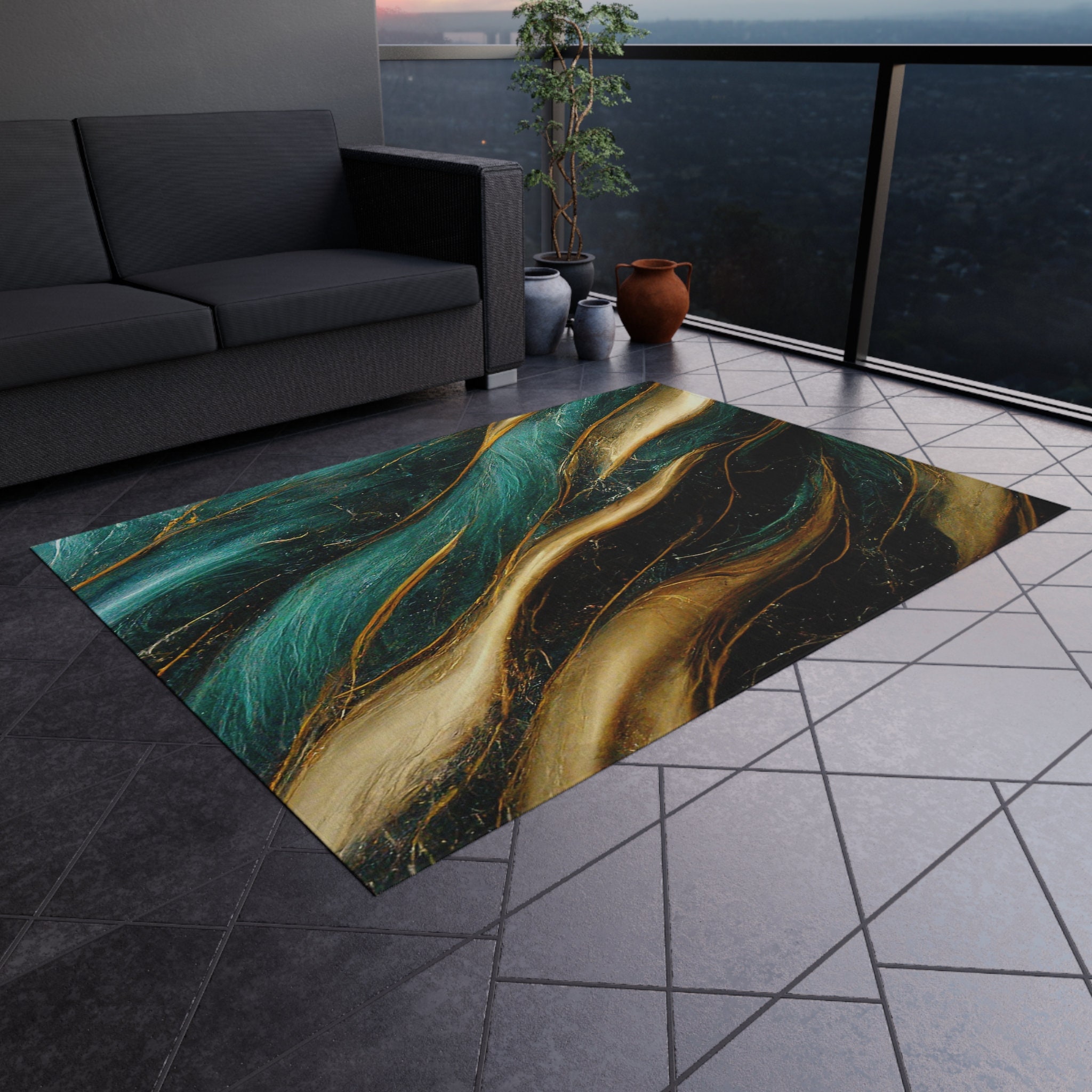 Emerald Green and Gold Area Rug Abstract Luxury Design - Etsy