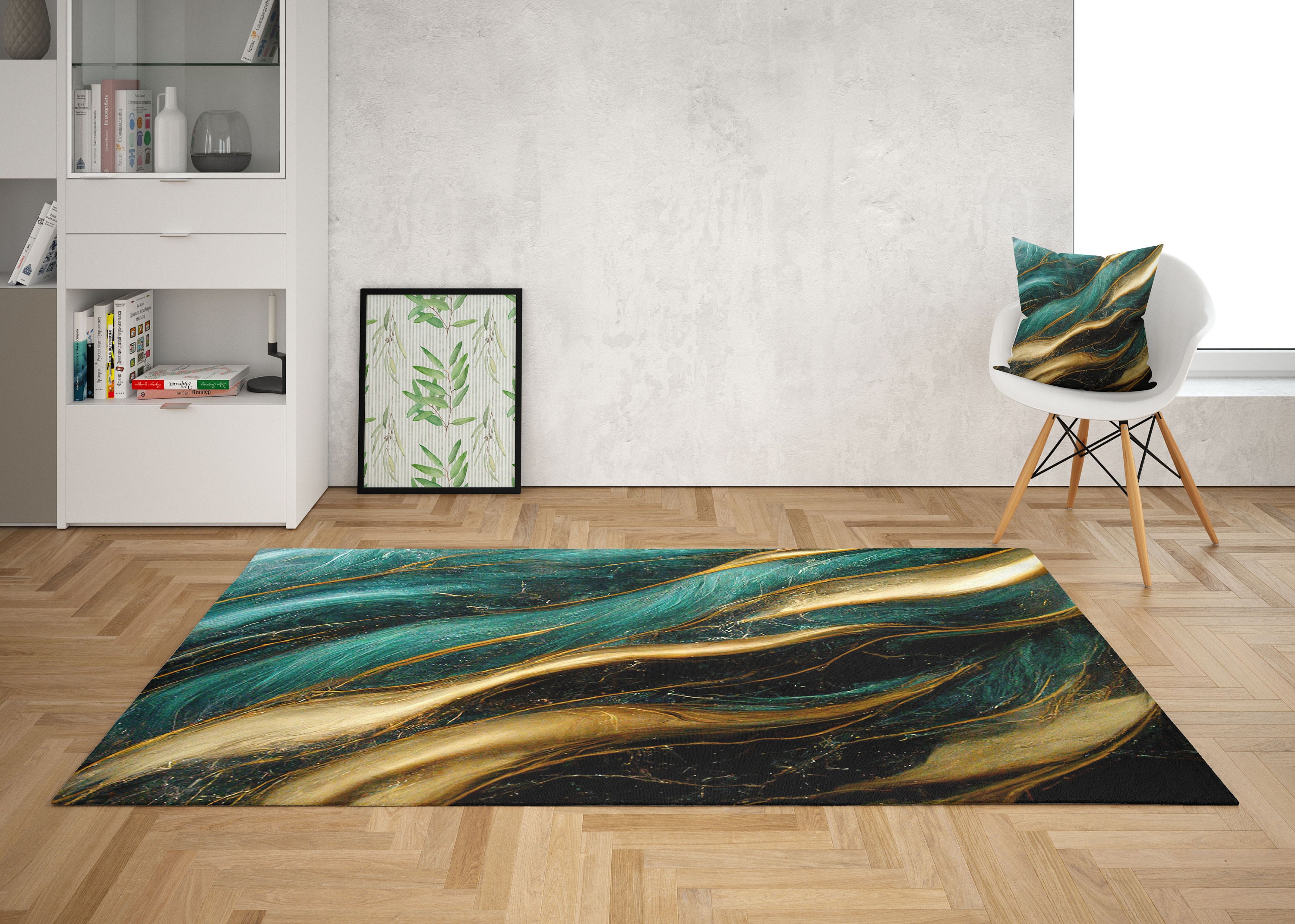 Emerald Green and Gold Area Rug Abstract Luxury Design - Etsy