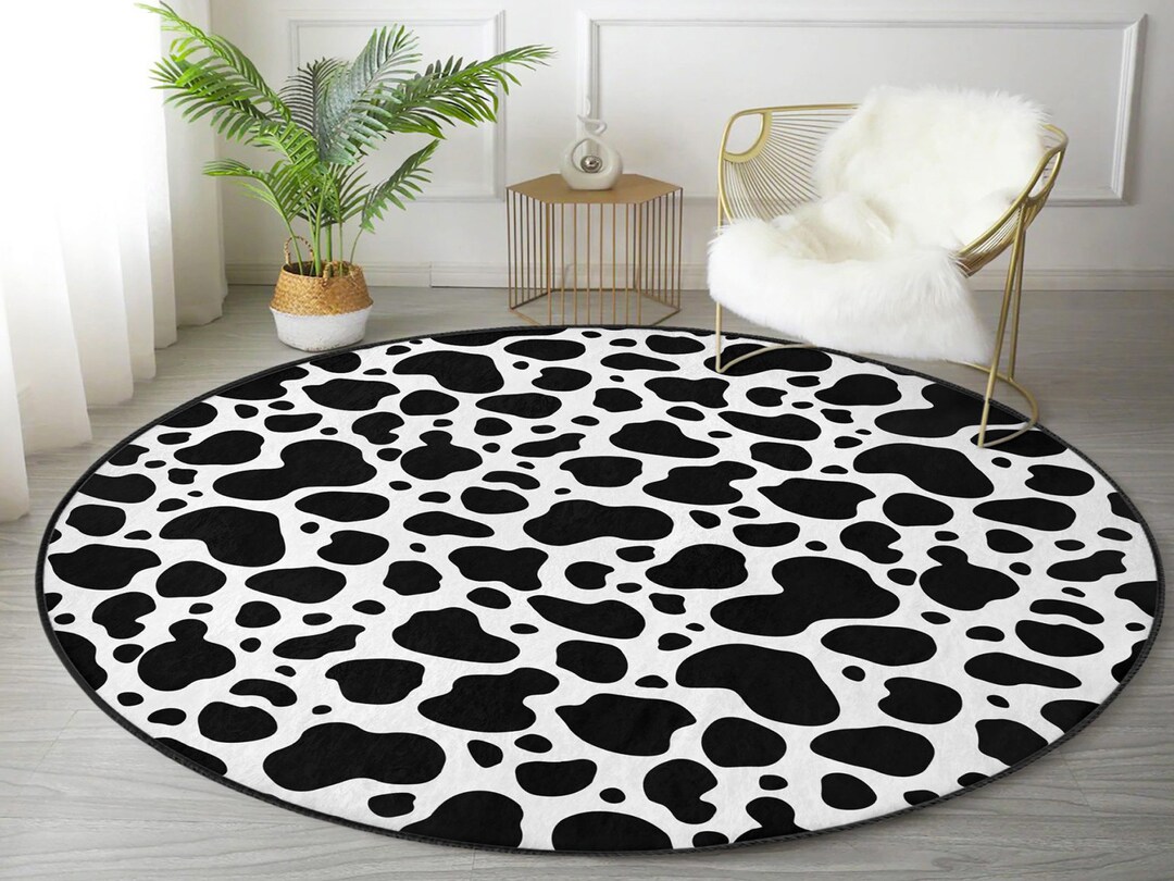 Cow Print Round Rug Black White Circle Farmhouse Carpet - Etsy