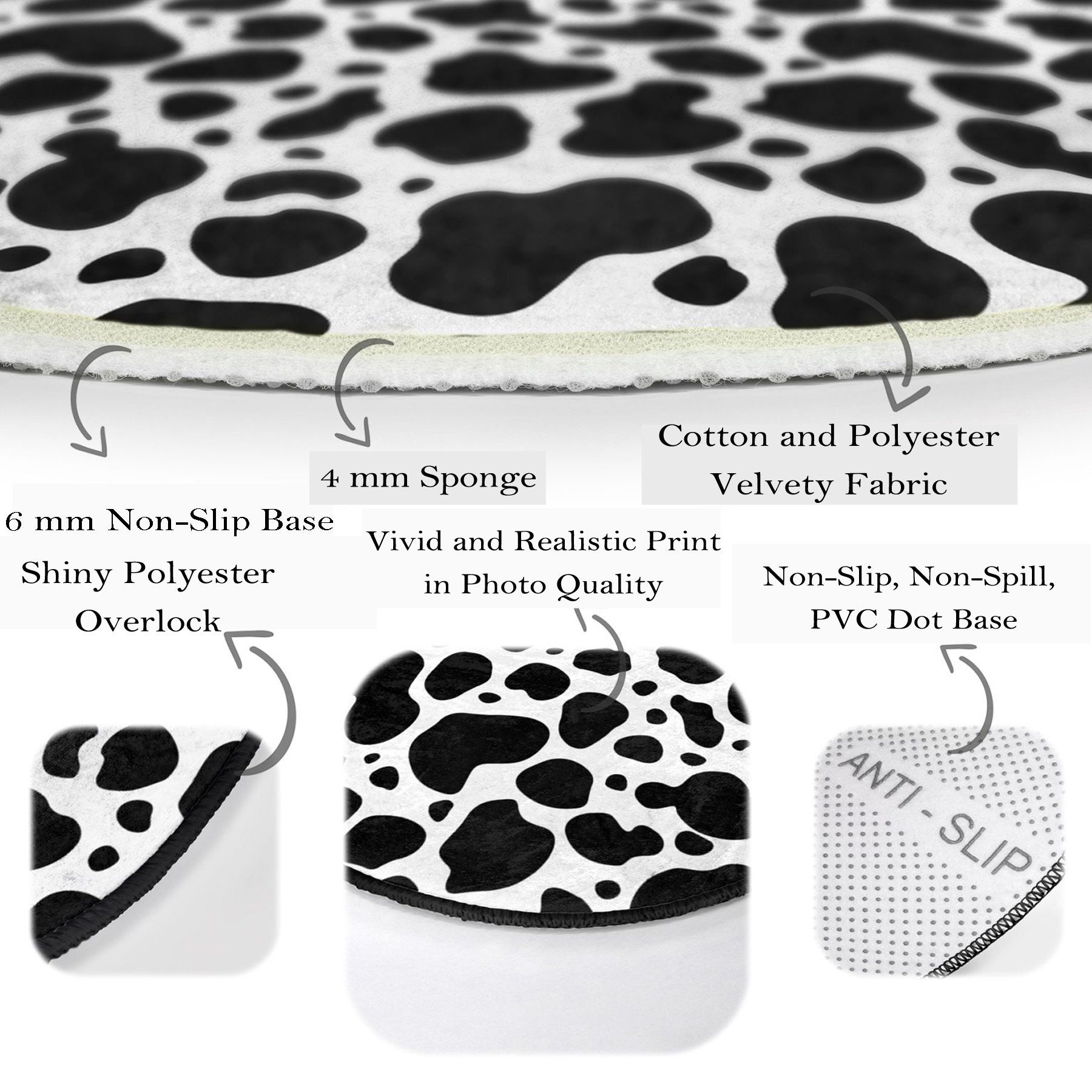 Cow Print Round Rug Black White Circle Farmhouse Carpet - Etsy