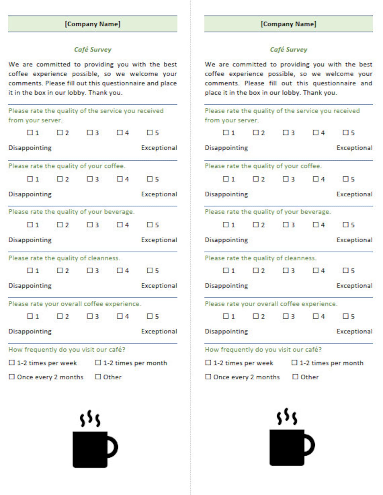 Restaurant Café Survey | MS Editable Word Template | Customer Feedback ...