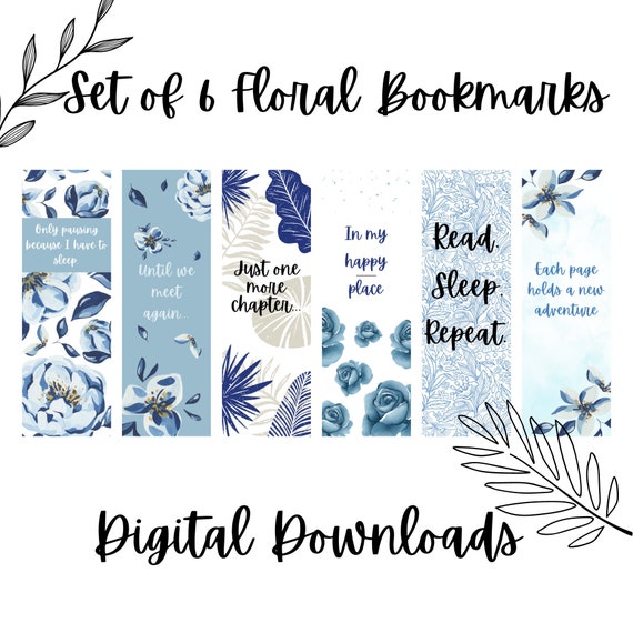 Set of 6 Floral Bookmarks Digital Bookmarks to Download - Etsy