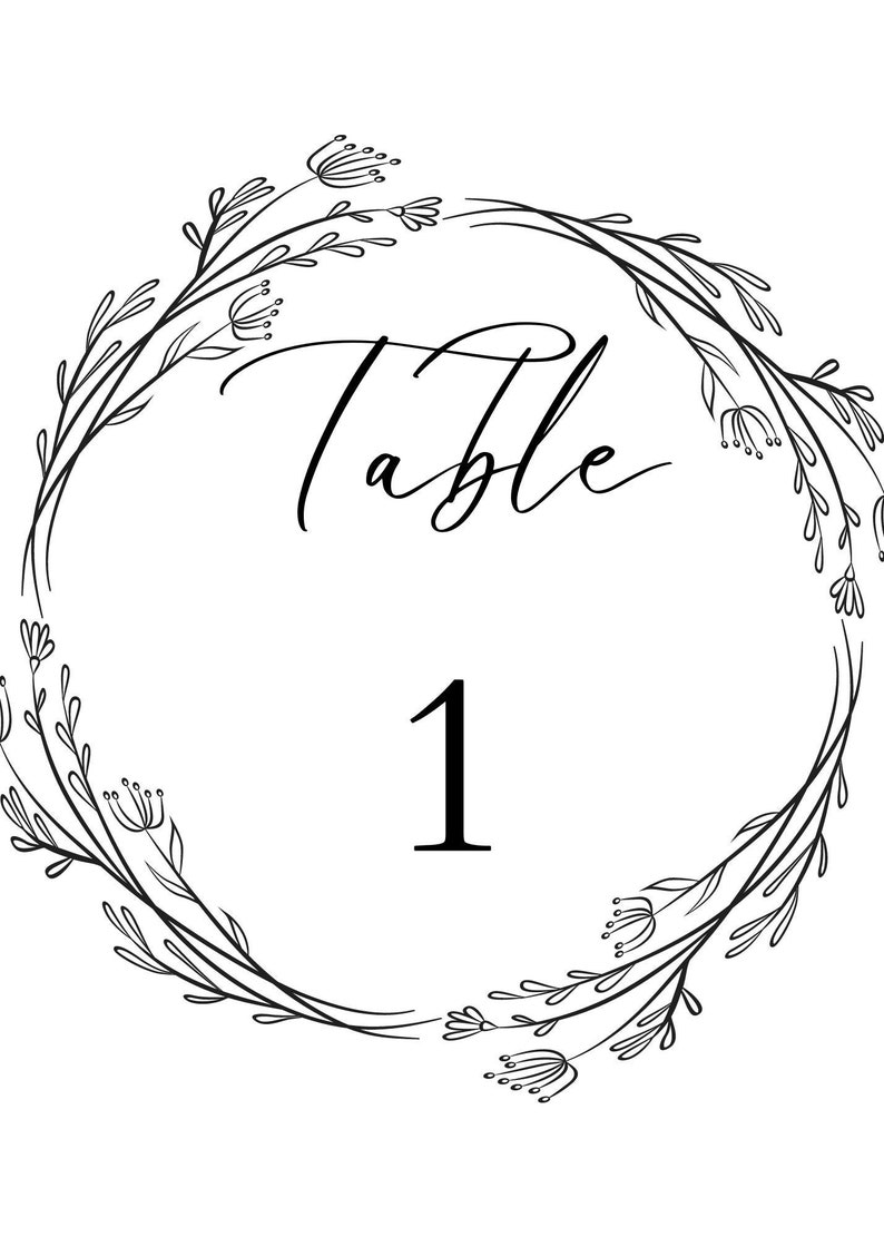 Wedding Table Numbers With Black and White Floral Design, INSTANT ...