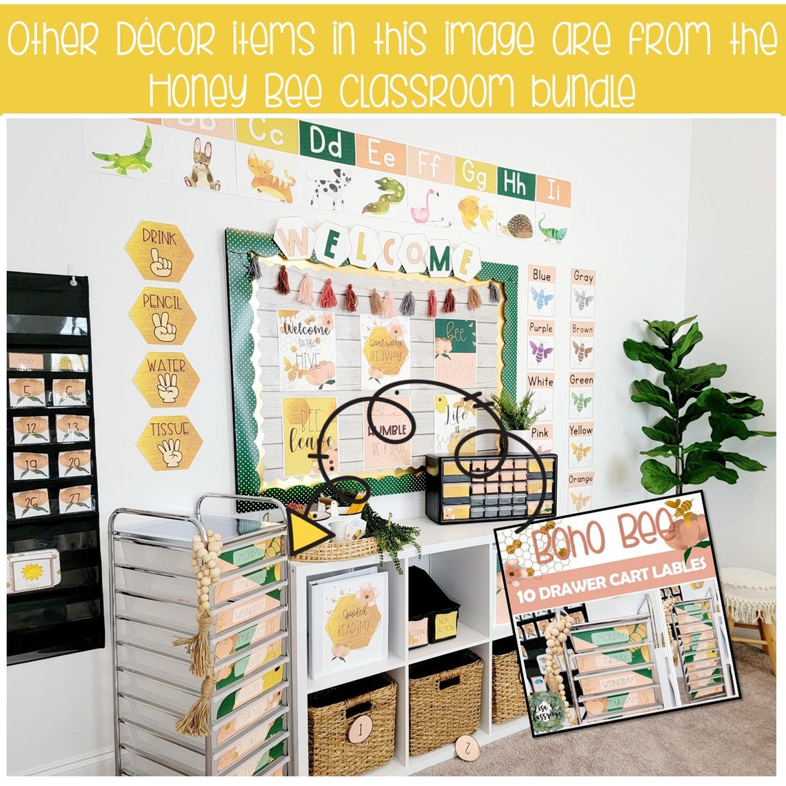 MEGA BOHO Bee Classroom Decor Bundle Editable Bee Decor - Etsy